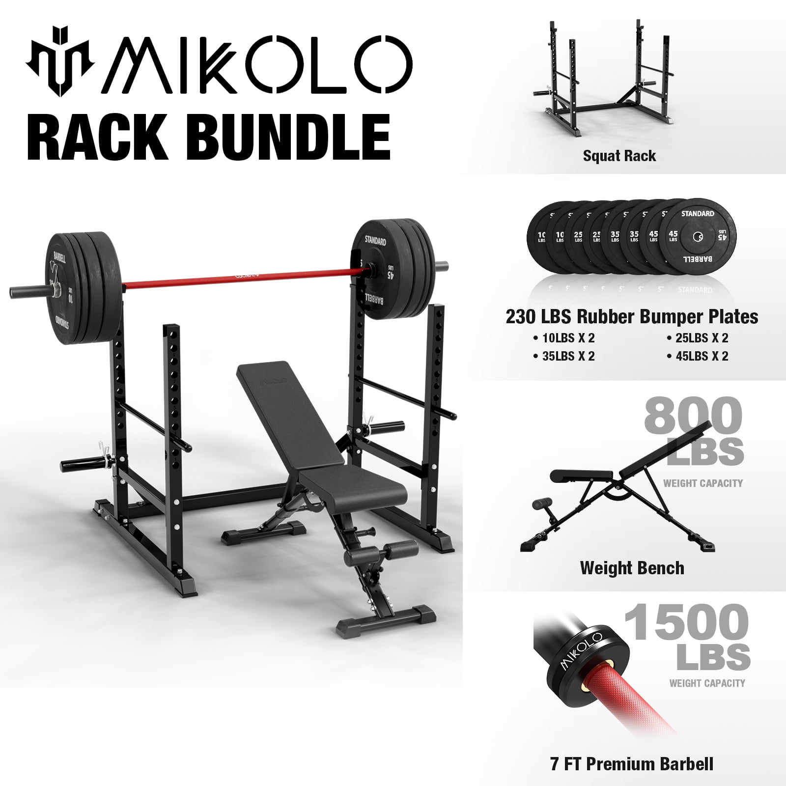 Mikolo Squat Rack, Multi-Functional Barbell Rack , Adjustable Bench ...