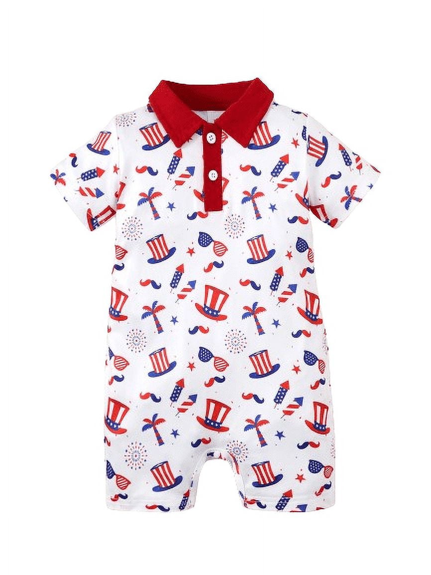 Mikrdoo 0-18M Baby Boys Romper American Flag Designed Polo Jumpsuits on ...