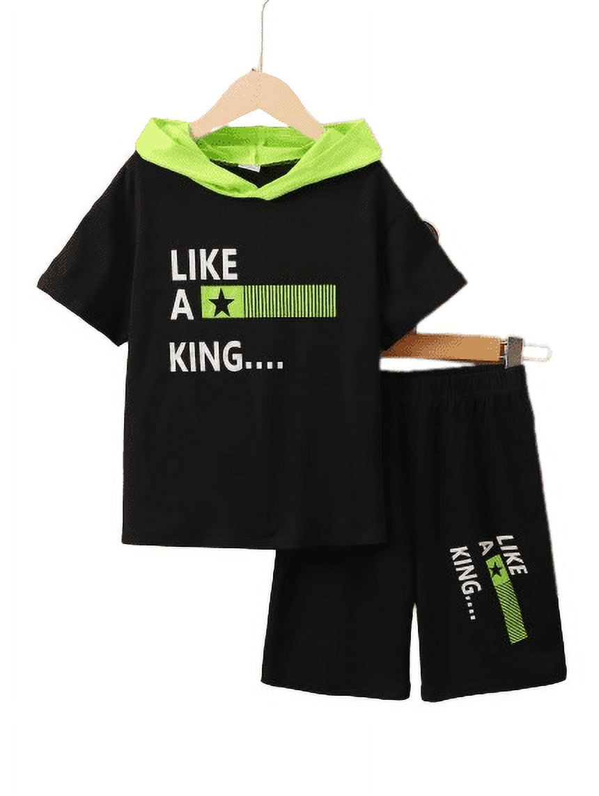 Mikrdoo Boys 2Pcs Outfit Set: Short Sleeve Hoodie & Elastic Shorts, 8Y ...
