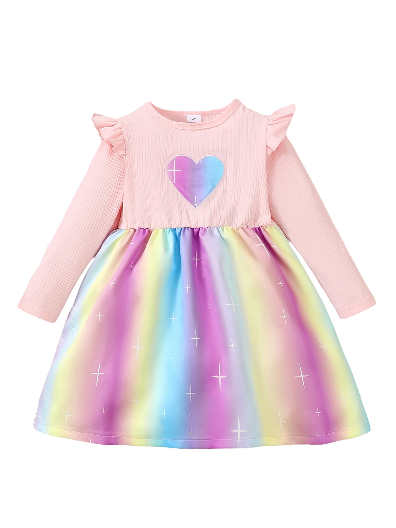 Mikrdoo 4 Years Toddler Girls Dress Gradient Heart Pattern Ruffle Long ...