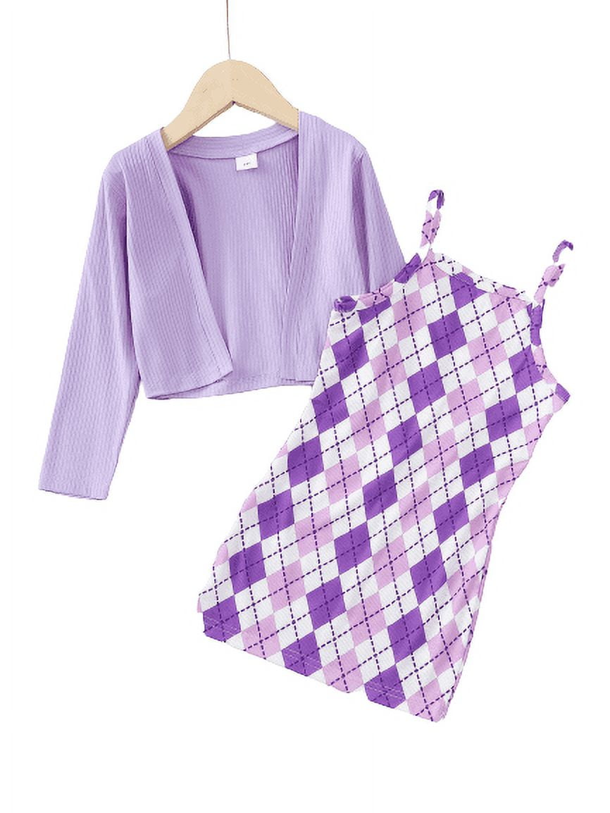Mikrdoo 5T Little Girls Outfits Diamond Check Straps Dress Cardigan ...