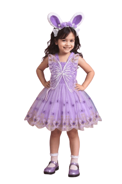 Mikrdoo 6 Years Girls' Purple Dress Straps 3D Butterfly Mesh Dress for ...
