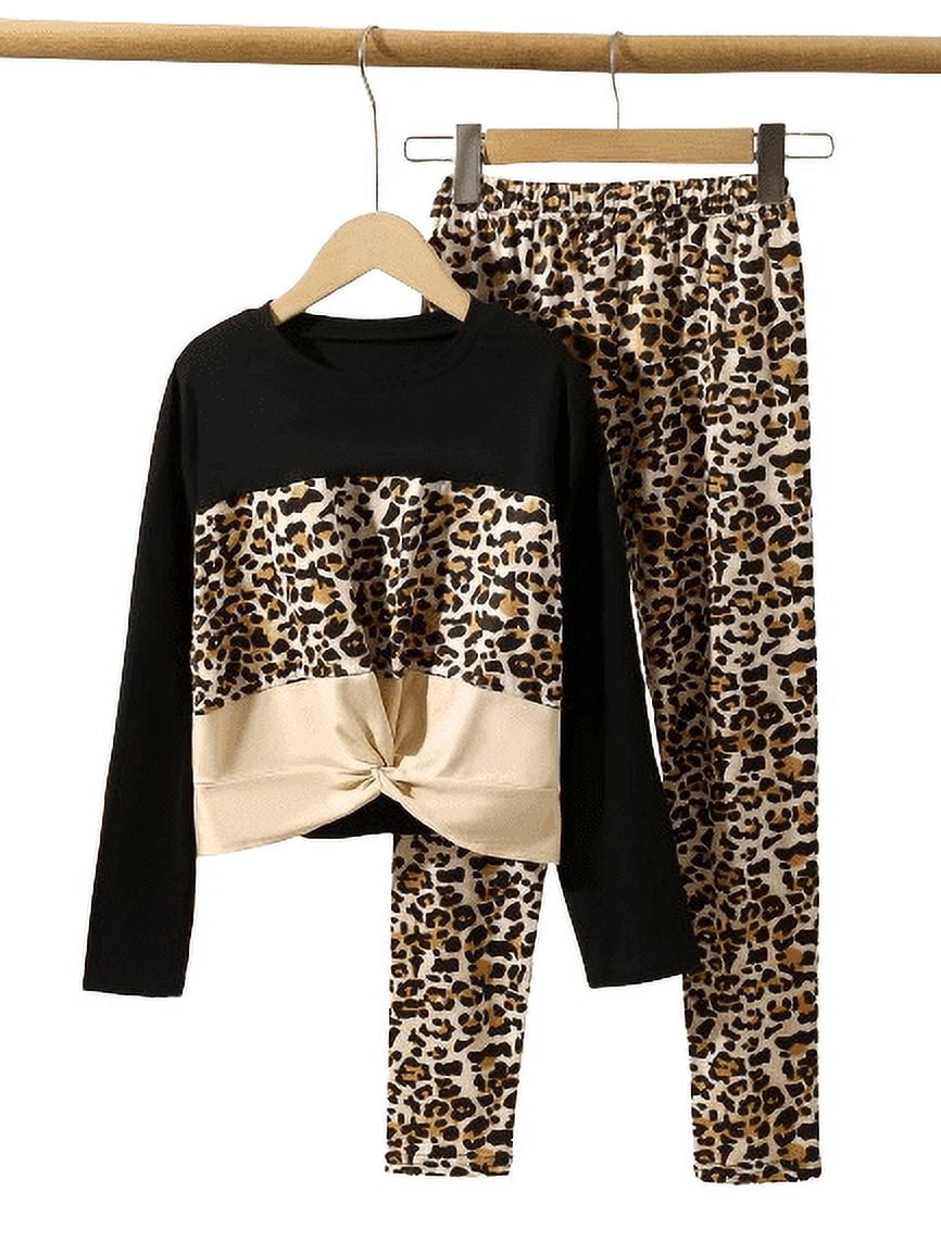 Mikrdoo 8 Years Big Girls Fall Winter Pants Sets Leopard Pattern Splice ...