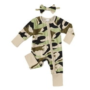 Newborn Girl's Camo Outfit - Long Sleeve Romper, Pants, Headband, 3PCS, Army Green, 0-3 Months ...