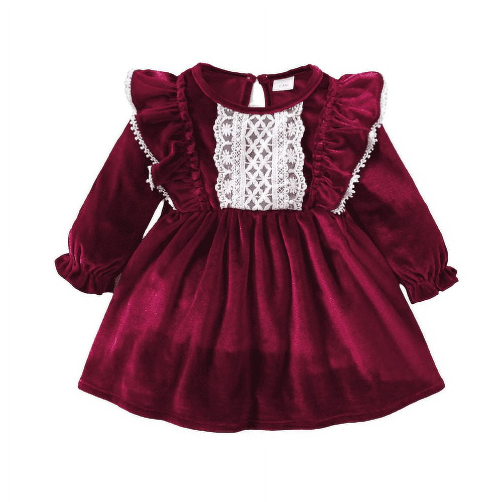 Mikrdoo Baby Girls Dress Satin 9 Months Girls Lace 12 Months Girls Long Sleeve One Piece Winter ...