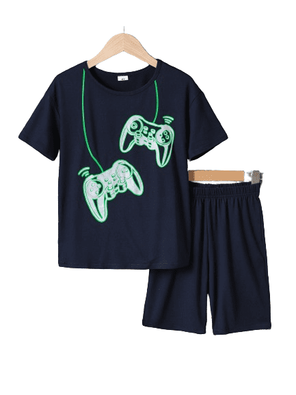 Mikrdoo Big Boys Clothes Games Console Print Tops Elastic Shorts Sets,2 ...