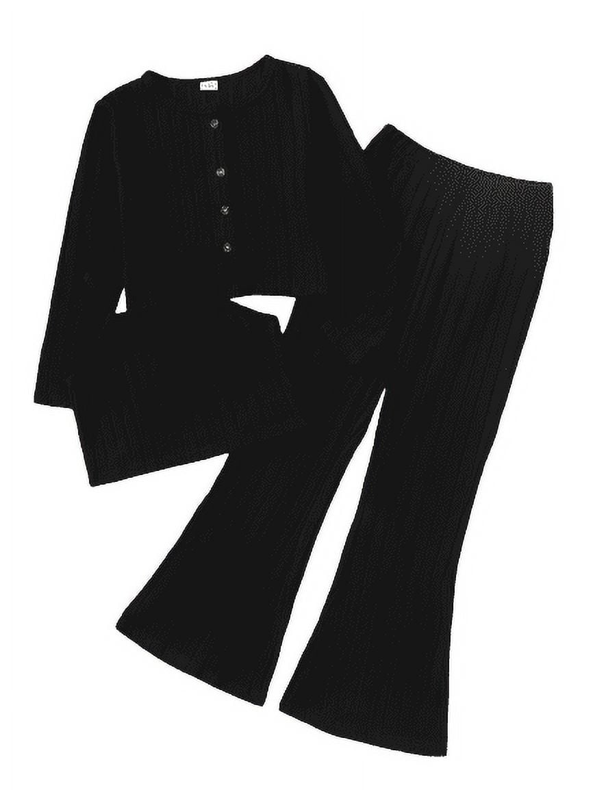 Mikrdoo Girls Rib Knitted Vest, Flared Trousers, Cardigan Coat 3Pcs Set ...