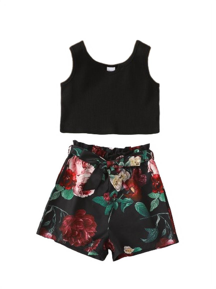 Mikrdoo Big Girls Summer Outfit, Sleeveless Top and Elastic Floral ...