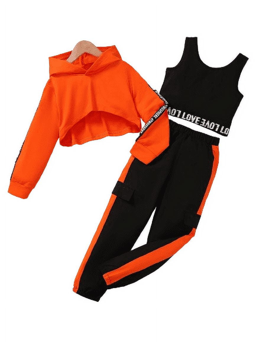 Mikrdoo Kid Girls 3-Piece Outfit, Asymmetrical Hooded Sweatshirt ...