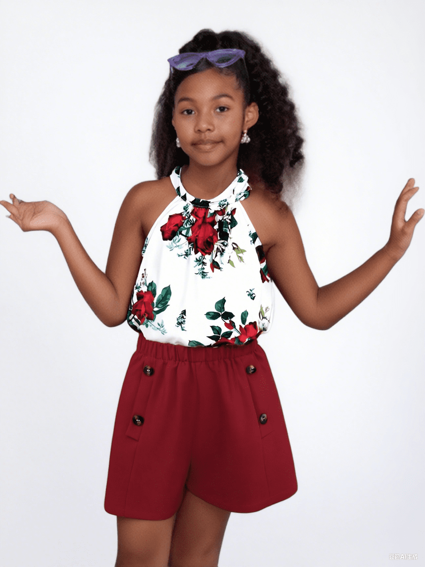 Mikrdoo Kid Girls Clothes 8Y,9Y,10Y,11-12Y Big Girls Rose Print Halter ...