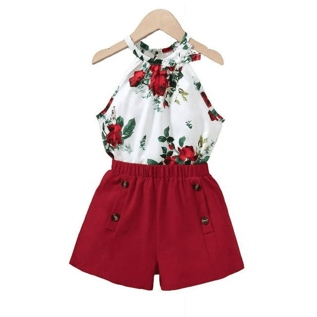 Mikrdoo Kid Girls Clothes 8Y,9Y,10Y,11-12Y Big Girls Rose Print Halter ...