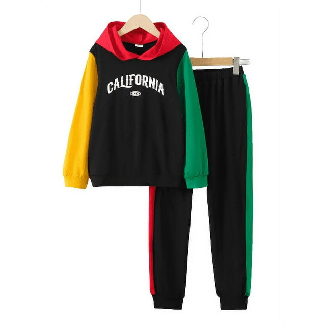 Mikrdoo Youth Casual 2Pcs Outfits Set, Letter Pattern Splice Hoodies ...