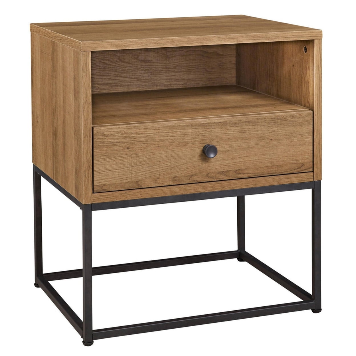 Mila 22 Inch Modern Wood Nightstand On Metal Base Open Shelf Light ...