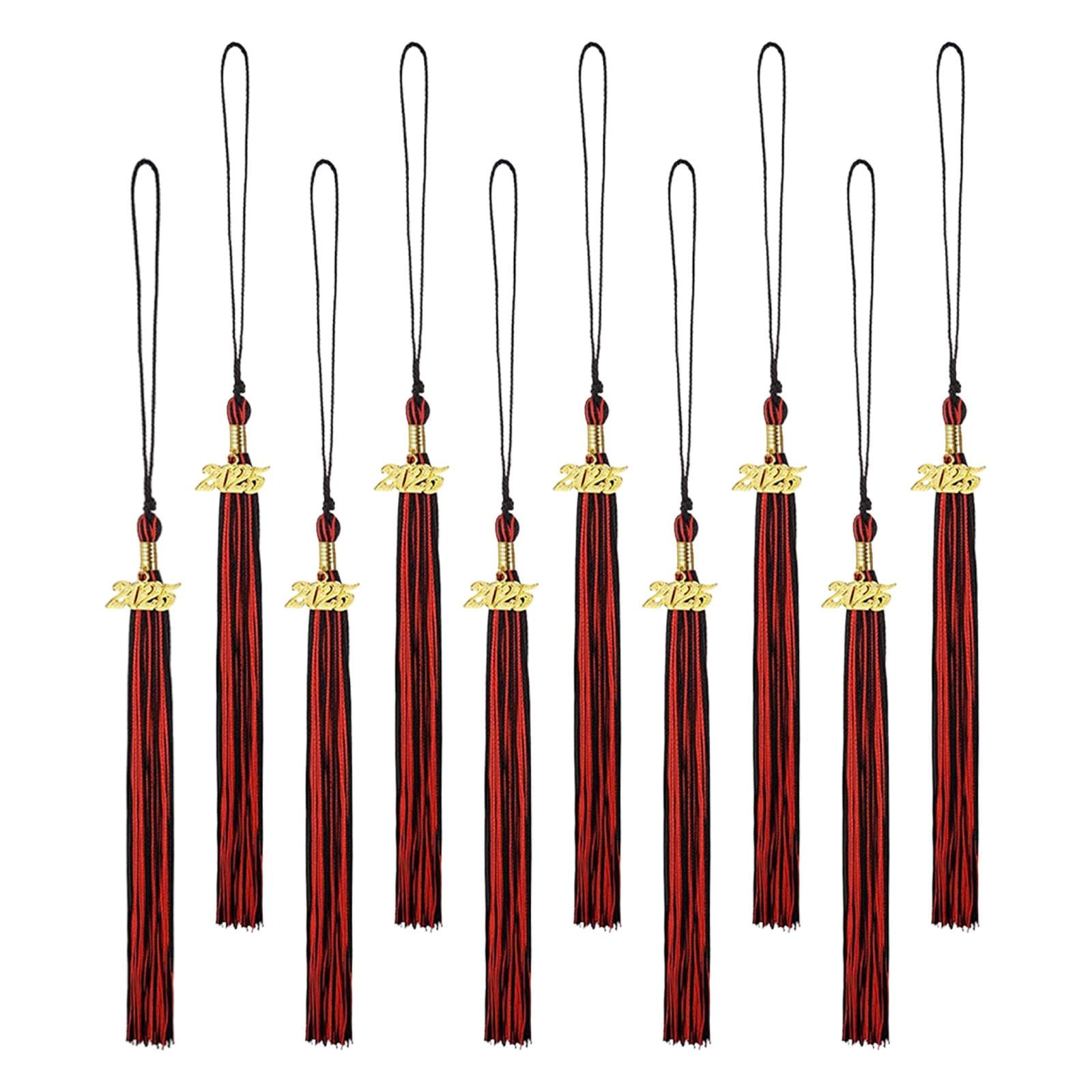 Milageto 10 Pieces 2025 Grad Graduation Tassels Grad Hat Accessories for Academic Cap black red ...