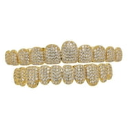 Saintda Real Mouth Diamond Tooth Grillz Set, Top & Bottom, Silver, AAA ...