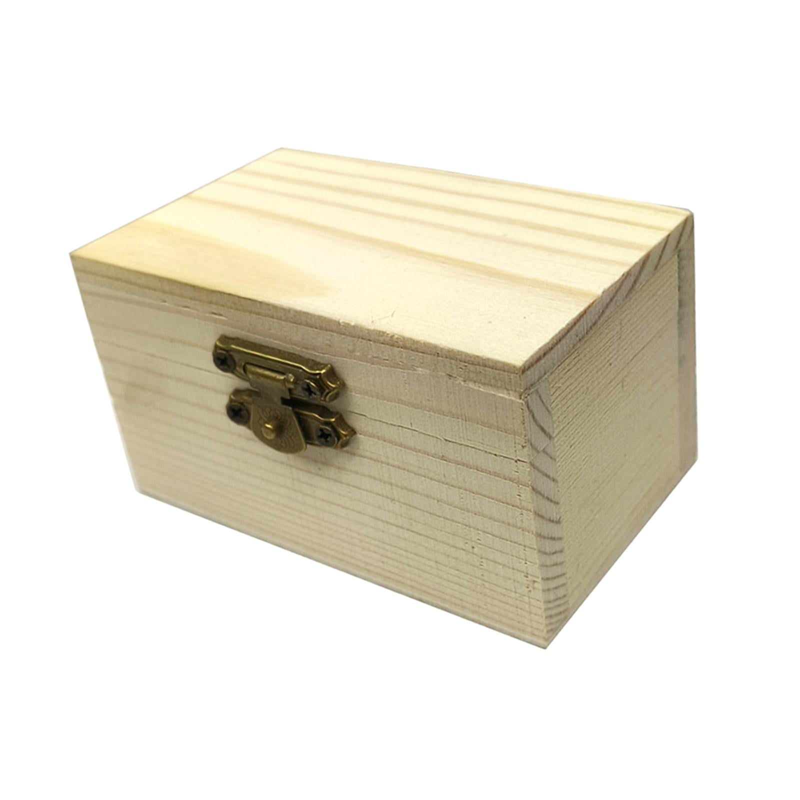 Milageto Unfinished Wood Box DIY Painting Craft Box Plain Keepsake Box Treasure Chest Flat Lid ...
