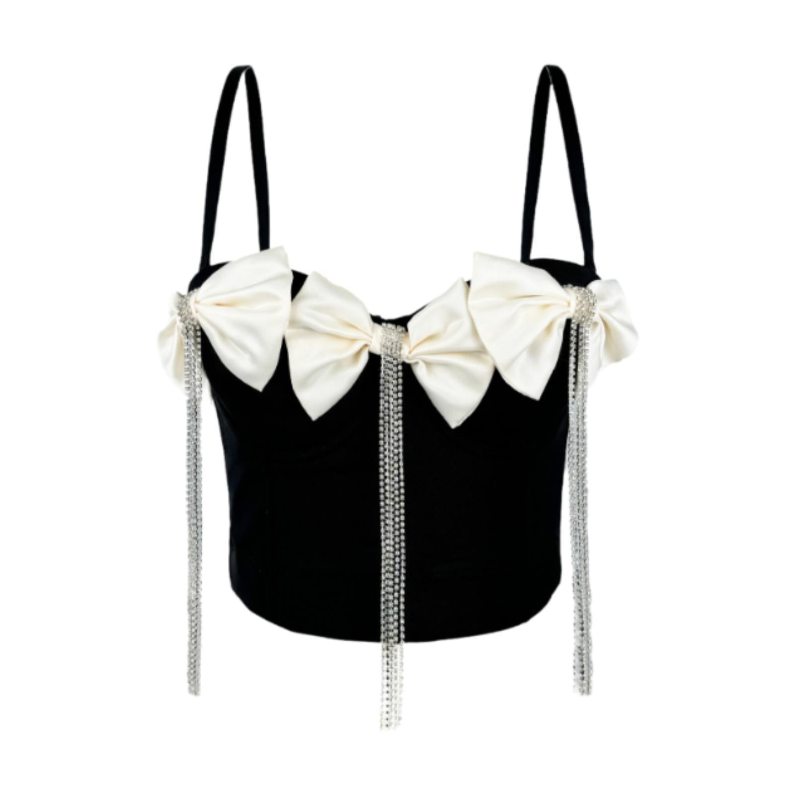 Milageto Women Crop Top Long Rhinestone Tassels Luxury for Performance ...