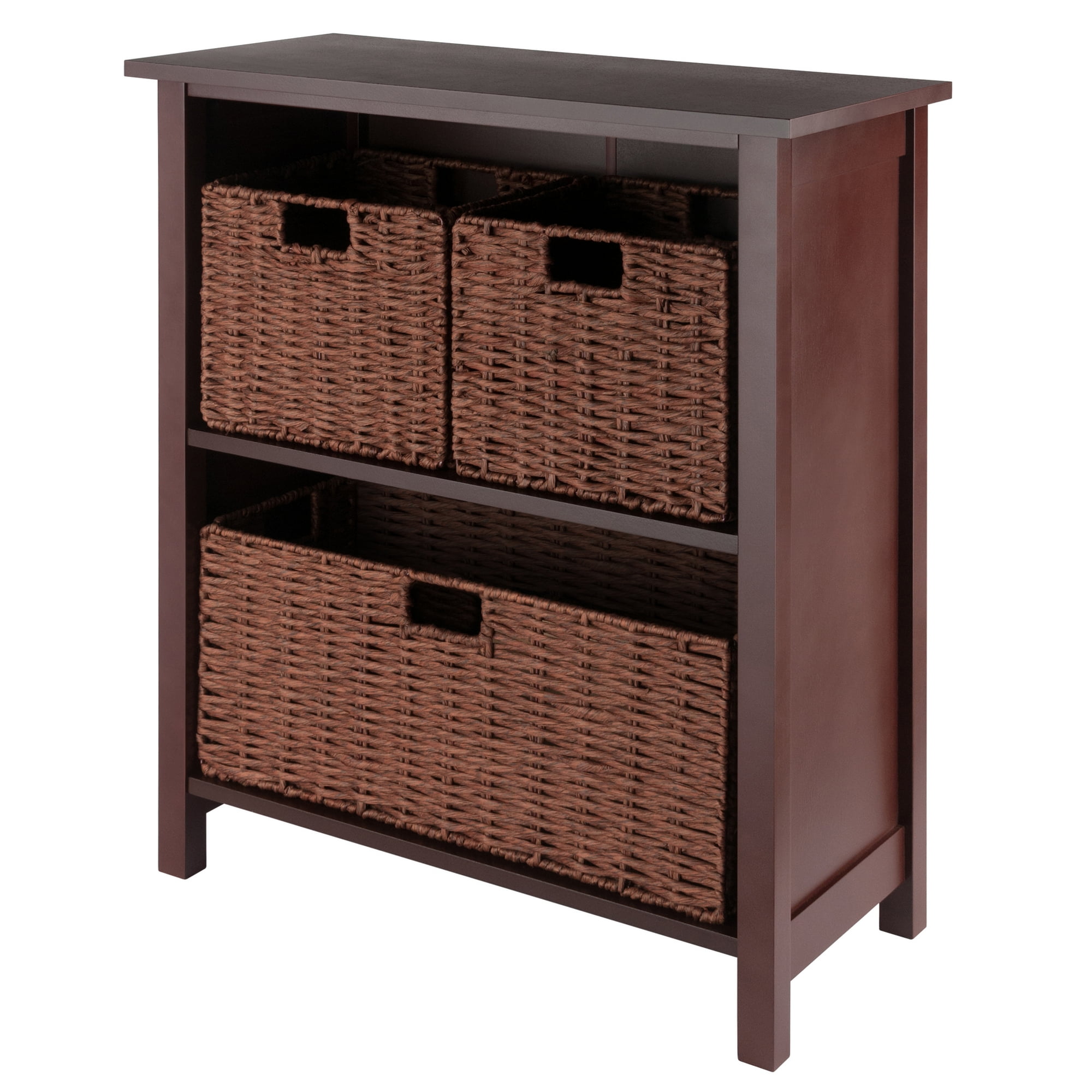 Milan 4-Pc Storage Shelf with 3 Foldable Woven Baskets, Walnut ...