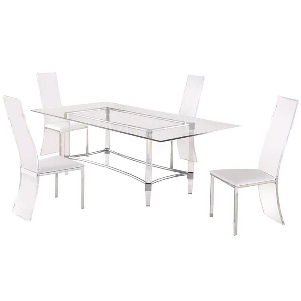 Milan 42" x 72" Clear Glass & Acrylic Dining Set w/ Acrylic Side Chairs ...