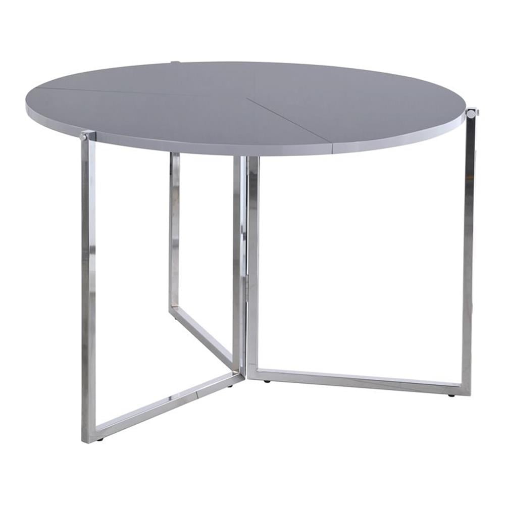 Milan 43.3" Wood Round Foldaway Dining Table in Gloss Gray/Chrome ...