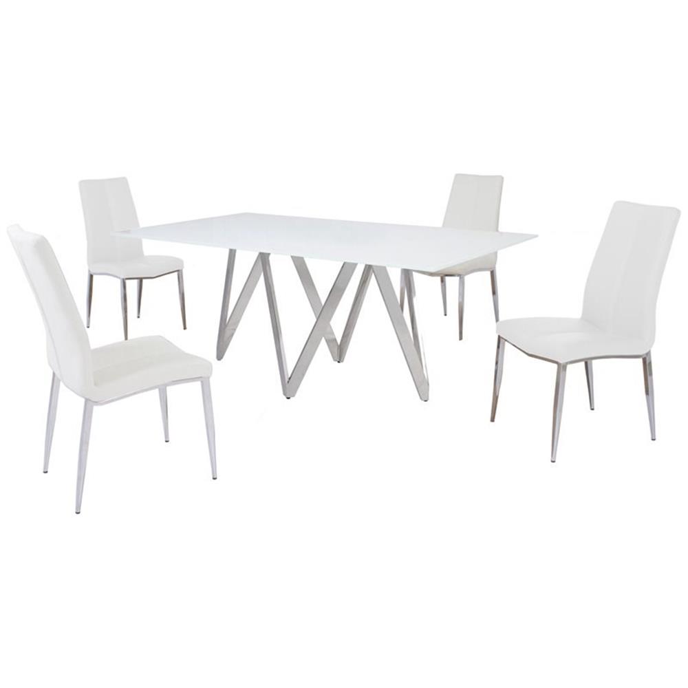 Milan Adella Modern 5-piece Steel and Faux Leather Dining Set in White ...