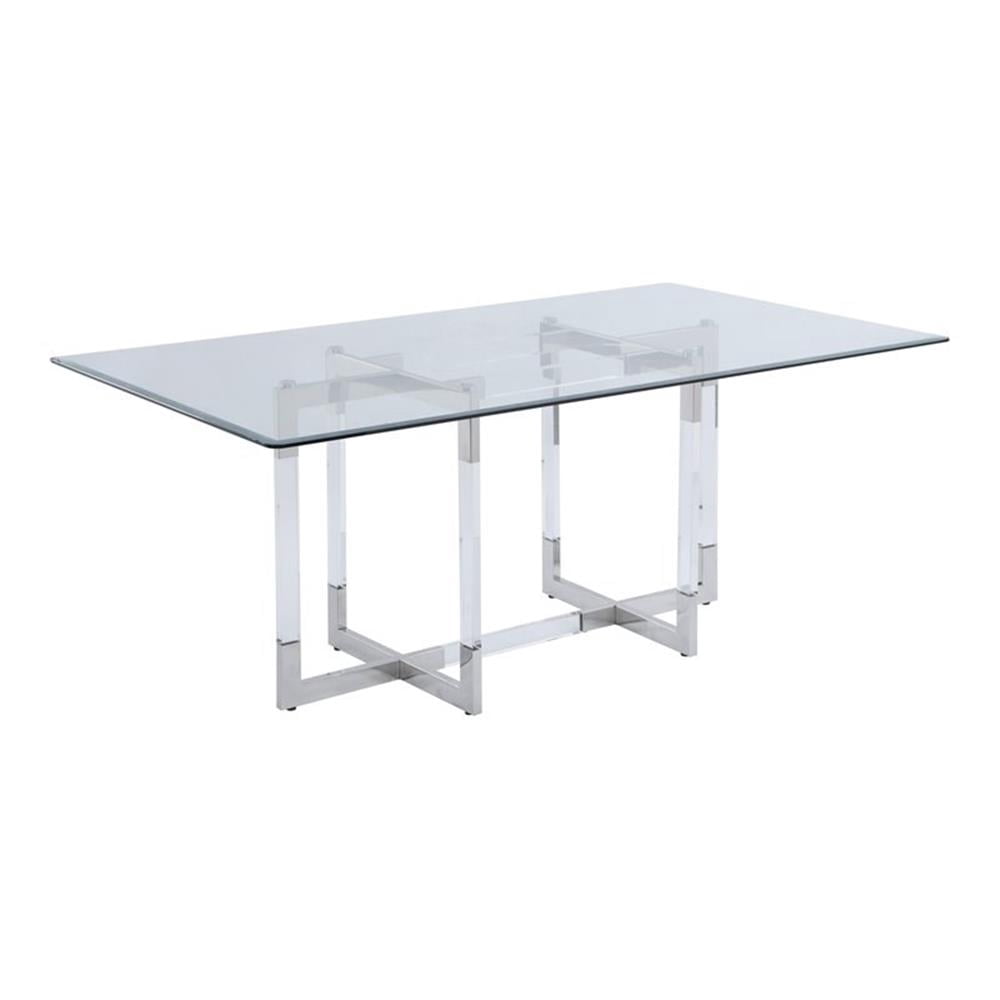 Milan Amanda 44" Steel and Glass Floating Base Dining Table in Clear ...