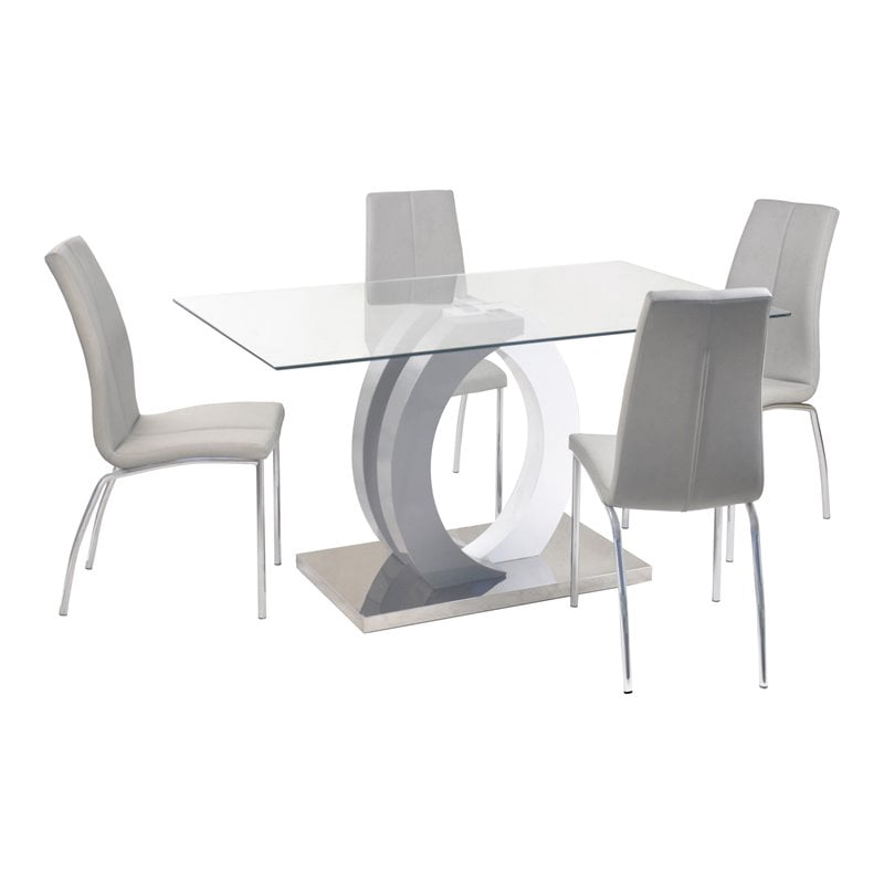 Milan Becker 5-piece Faux Leather and Metal Dining Set in Clear/Gray ...