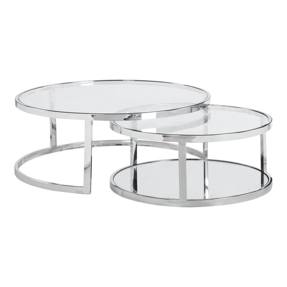 Milan Contemporary Steel and Glass 2-In-1 Nesting Cocktail Table Set in ...
