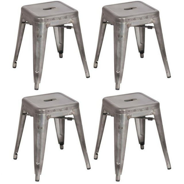 Milan India Collection Modern Gunmetal Galvanized Metal Bar Stools (Set ...