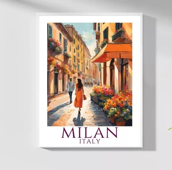 Milan Italy Wall Art, Milan Poster, Milan Streetscape Artwork NO FRAMED ...