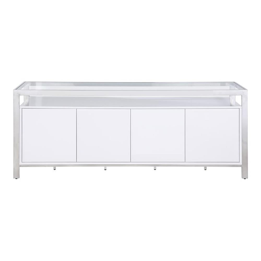Milan Kris 78.7" Modern Steel Buffet with Tempered Glass Top in Clear ...