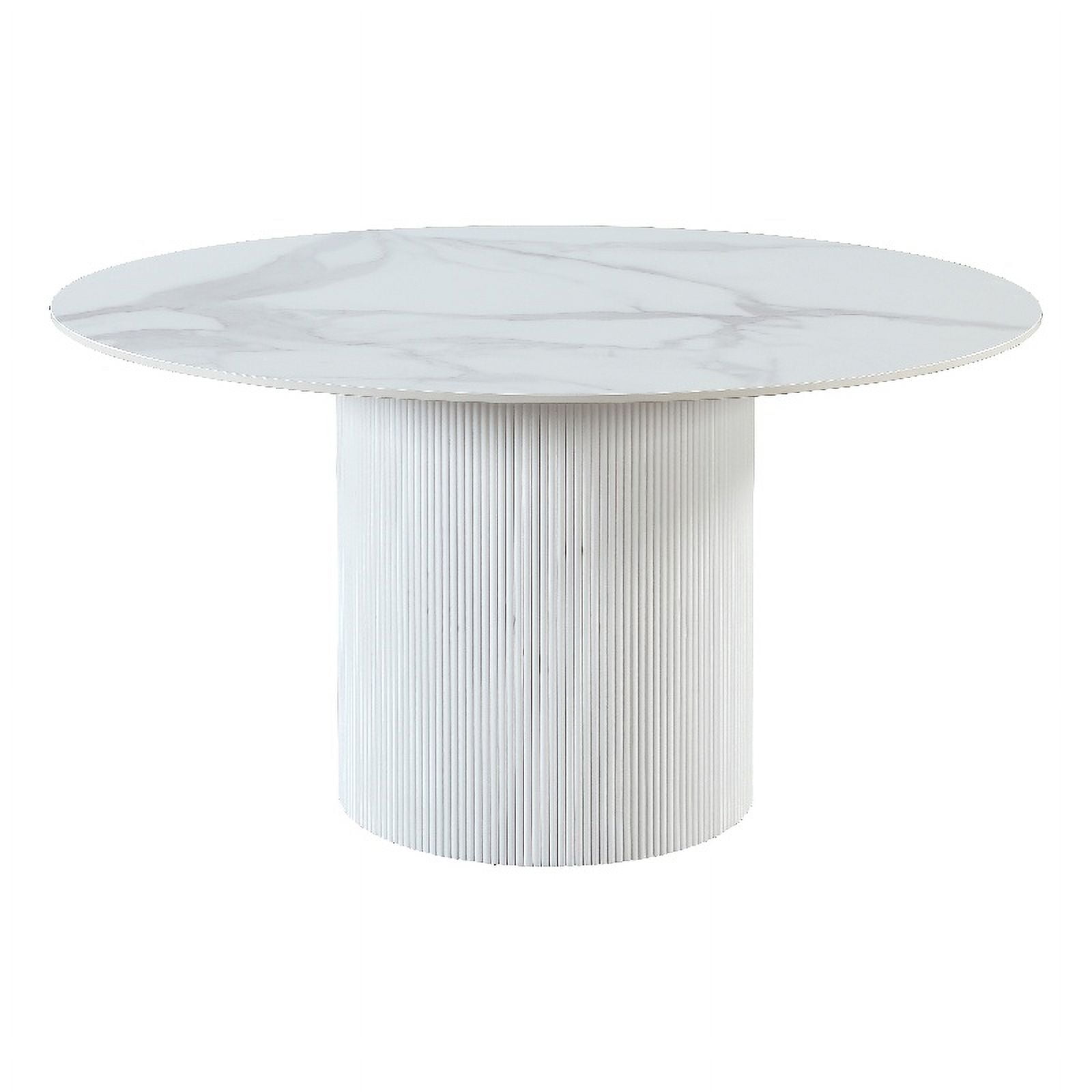 Milan Krystal White Marbleized Sintered Stone Top Table with Cylinder ...