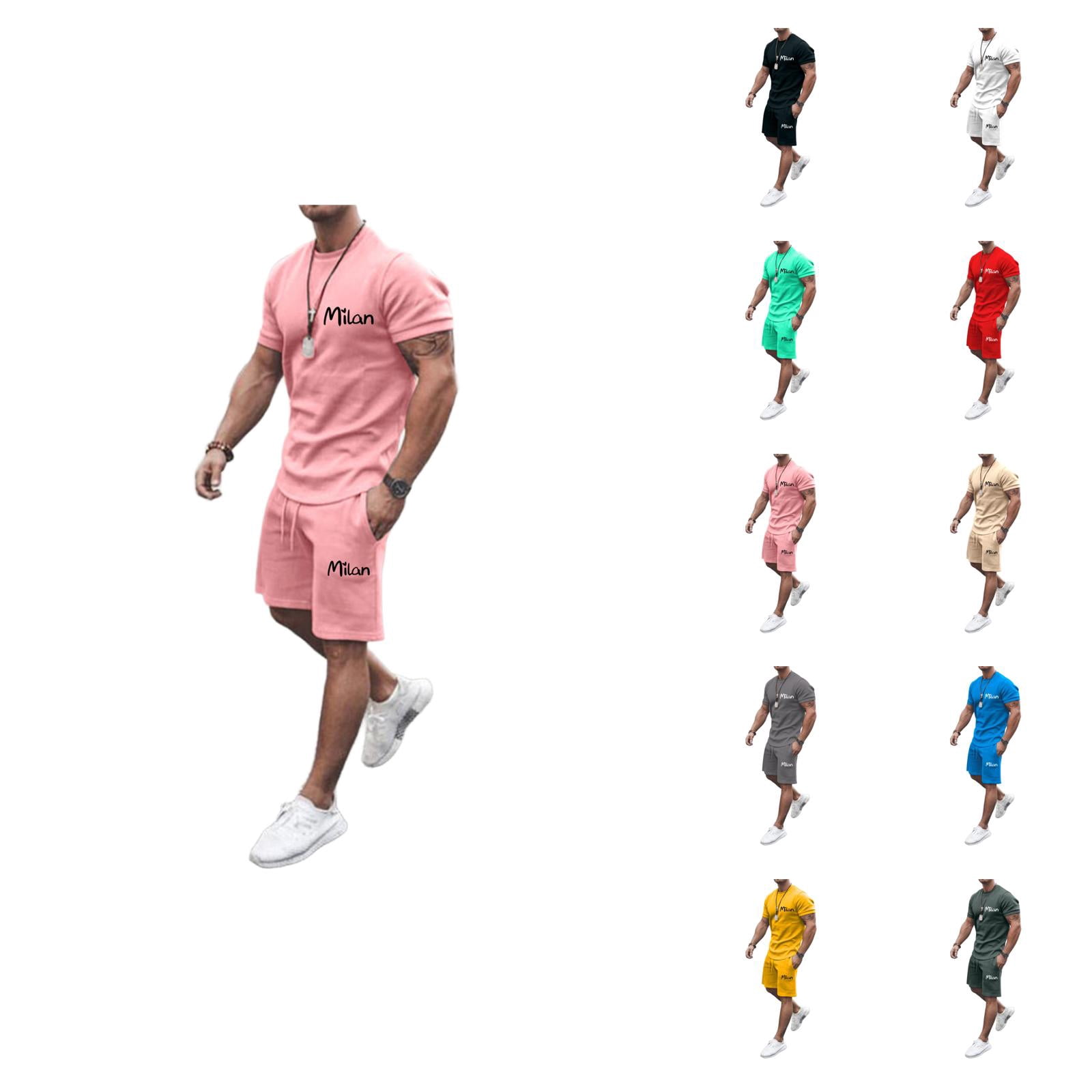 Milan Letter Graphic Short Sets for Men Crewneck T Shirt and Shorts 2 ...
