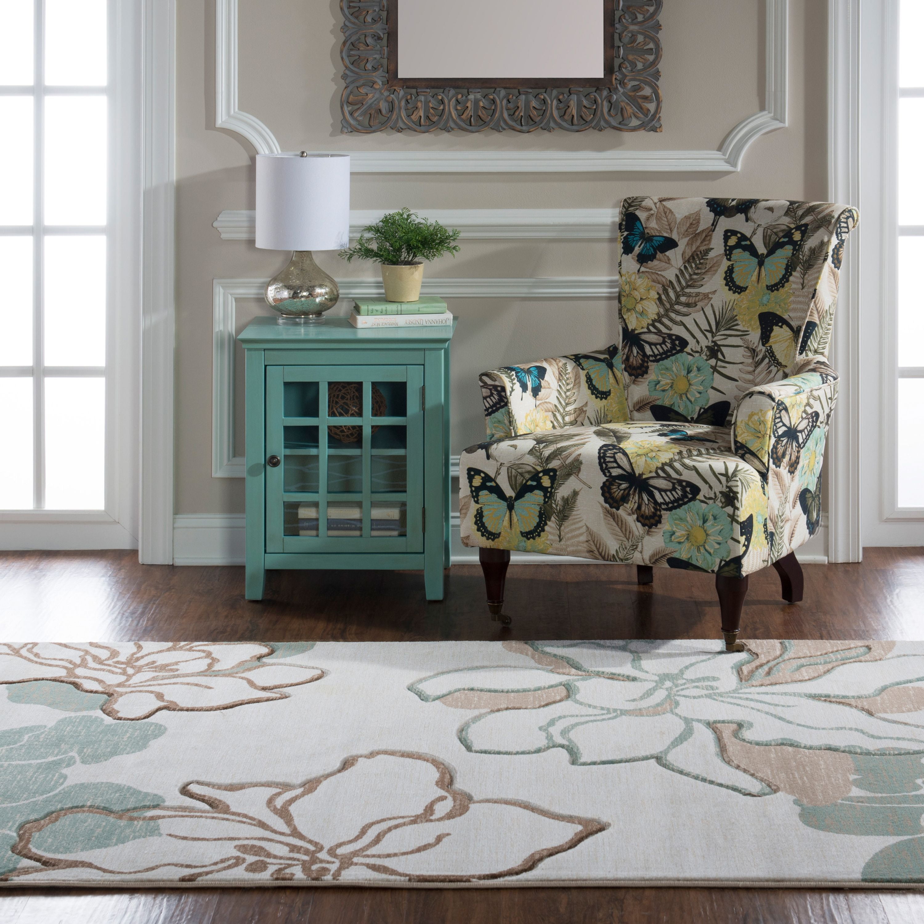 Milan Power Loomed Rug, Ivory/Turquoise - Walmart.com