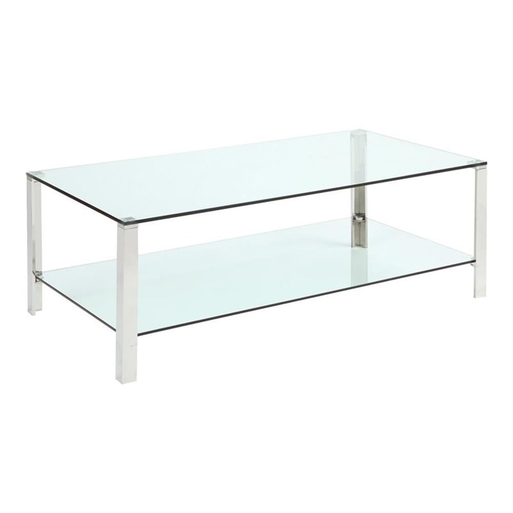 Milan Rectangular Glass/Stainless Steel Cocktail Table in Clear ...