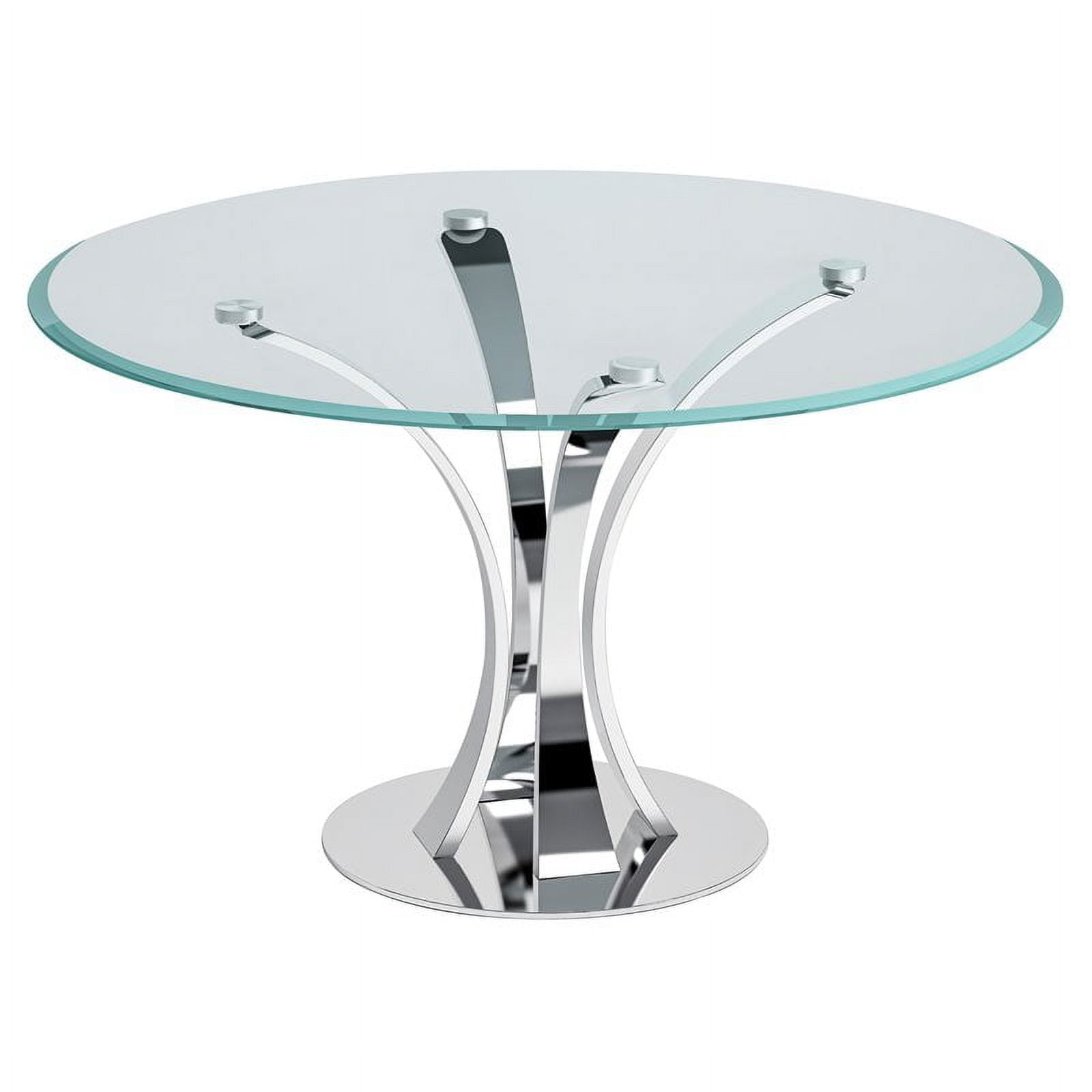 Milan Rubia Round Glass Pedestal Dining Table with Stainless Steel Base ...