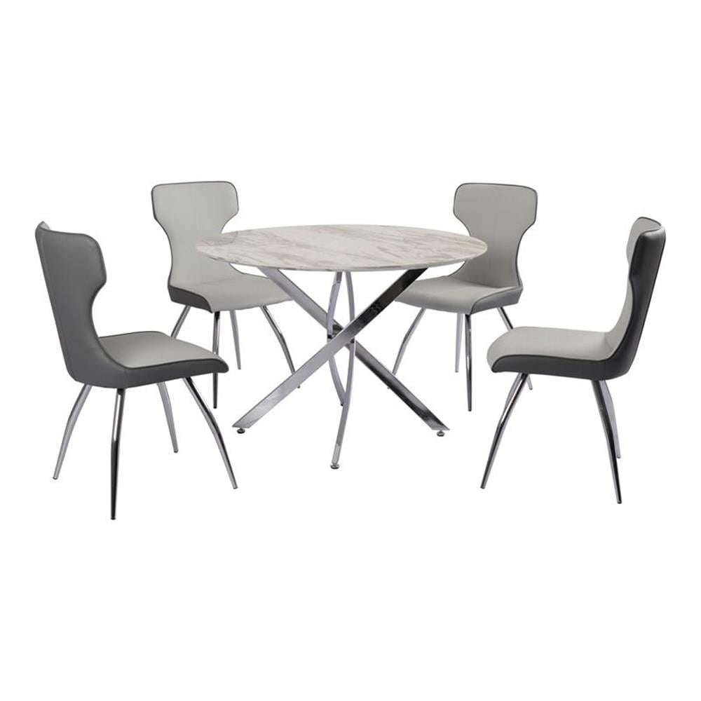 Milan Shrada 5-piece Steel and Wood Dining Set with Jax Style Base in ...