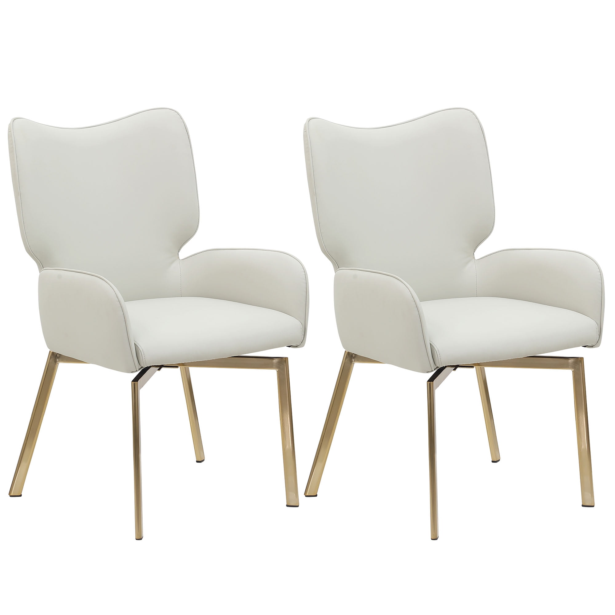 Milan Zelda Beige Faux Leather and Gold Arm Chair with Memory Swivel ...