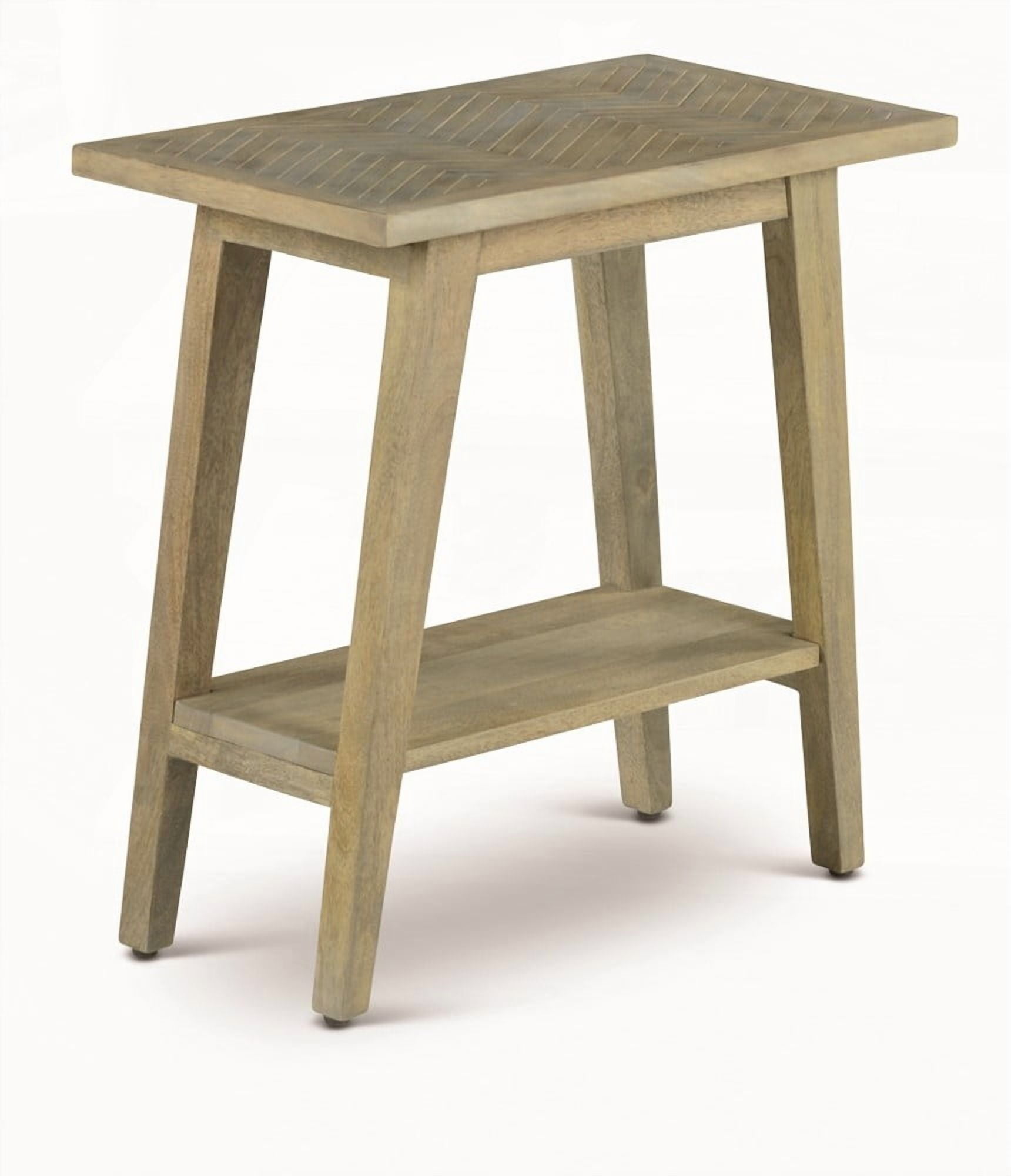 Milani - Side Table with Solid Wood Herringbone Pattern - Light Brown ...