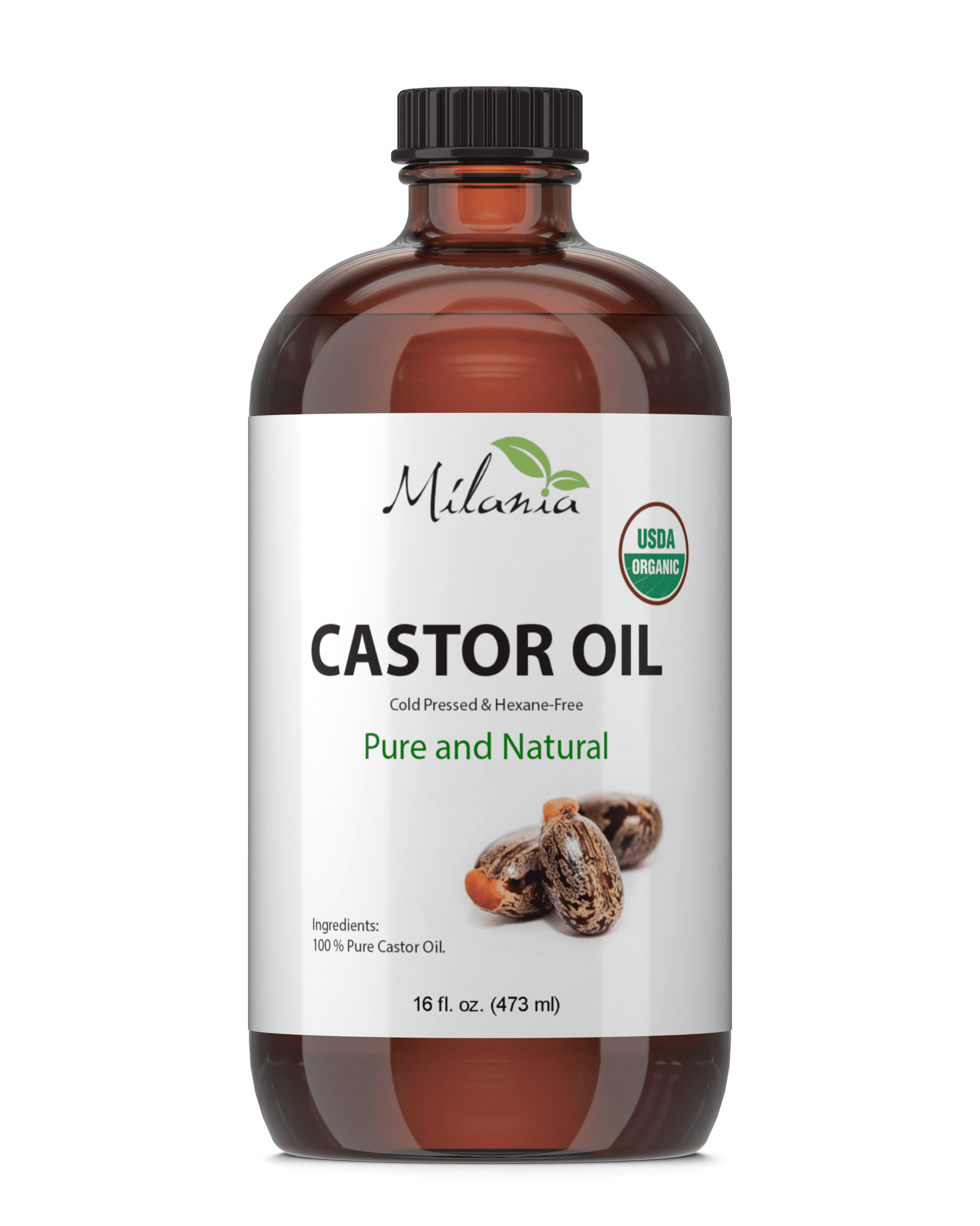 Milania Organic Castor Oil (16oz) - Glass Bottle - 100% Pure, Hexane ...
