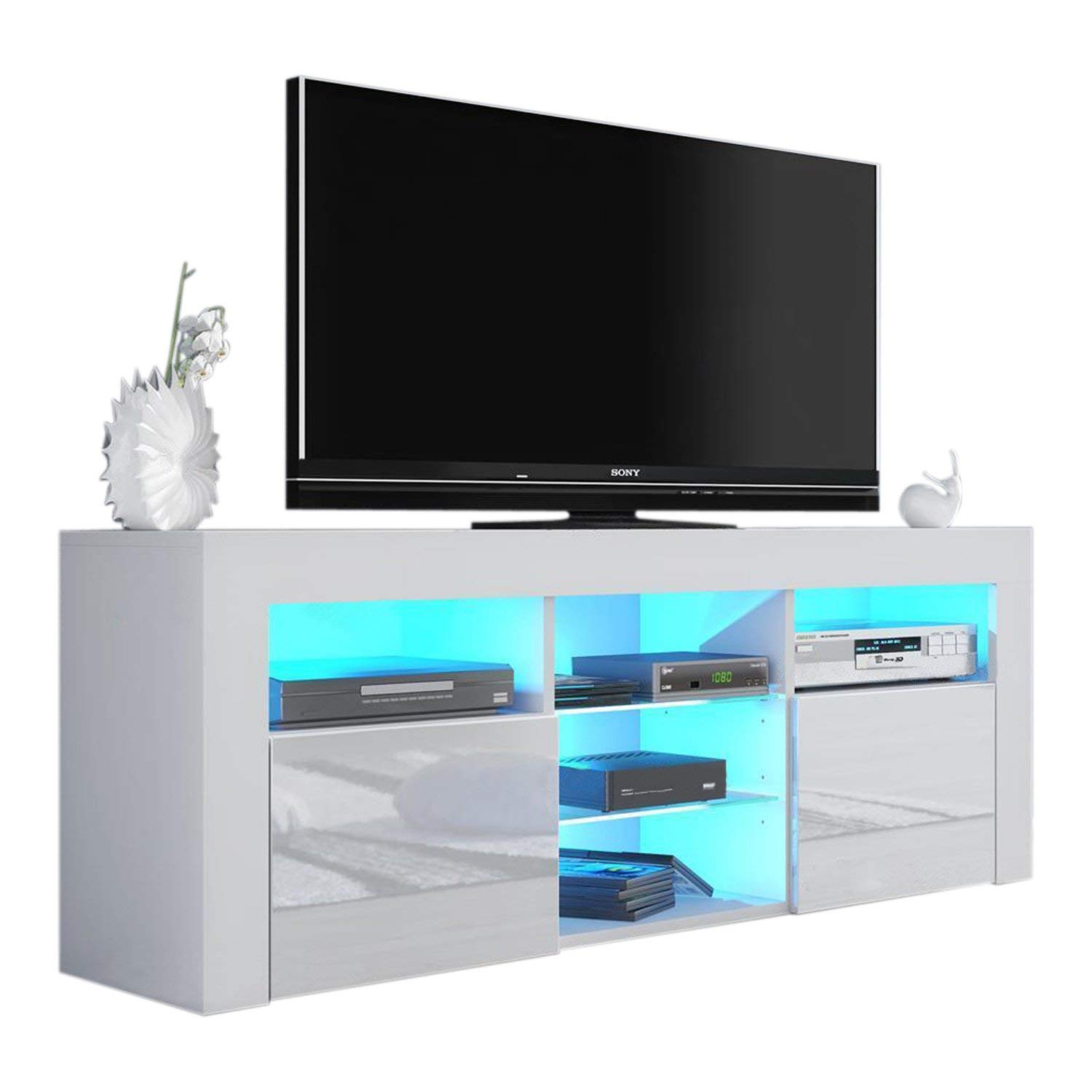 Milano 145 Modern TV Stand Matte Body High Gloss Fronts, White ...