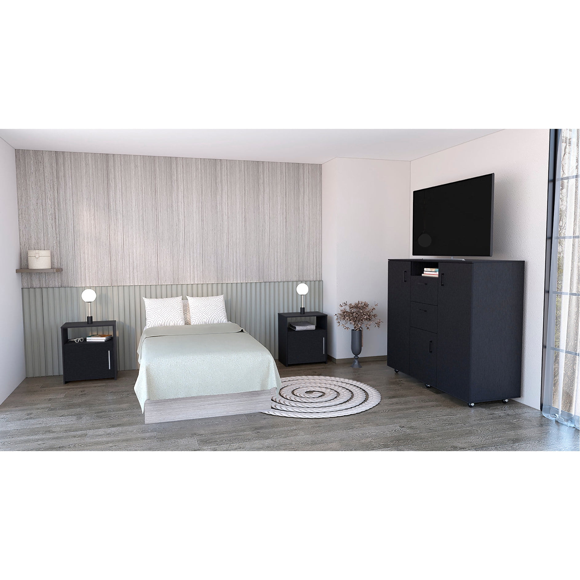 Milano Double Door Dresser and 2 Nightstands in Black with User ...