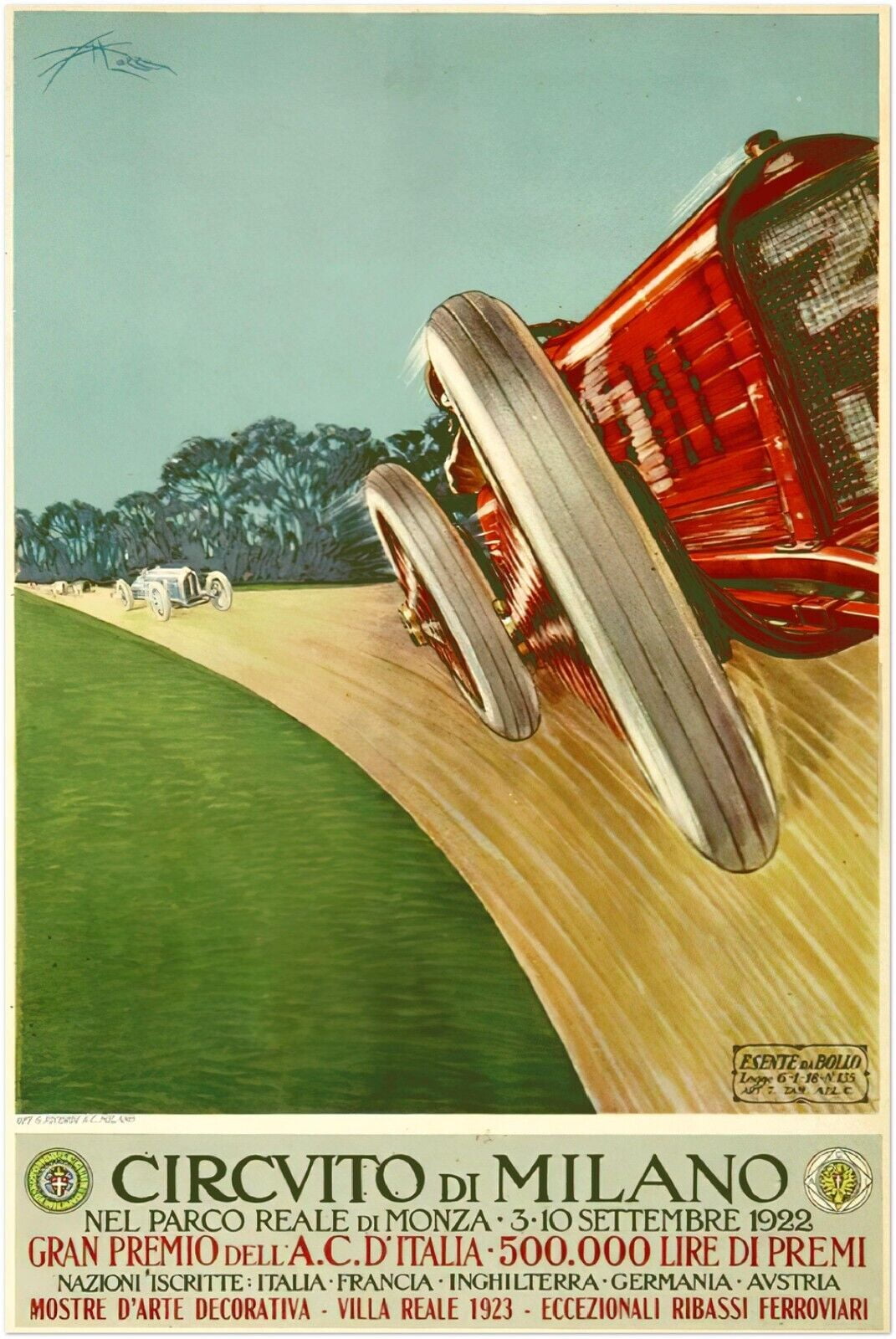 Milano Grand Prix 1923 - Vintage Racing Poster - Race Auto Posters ...