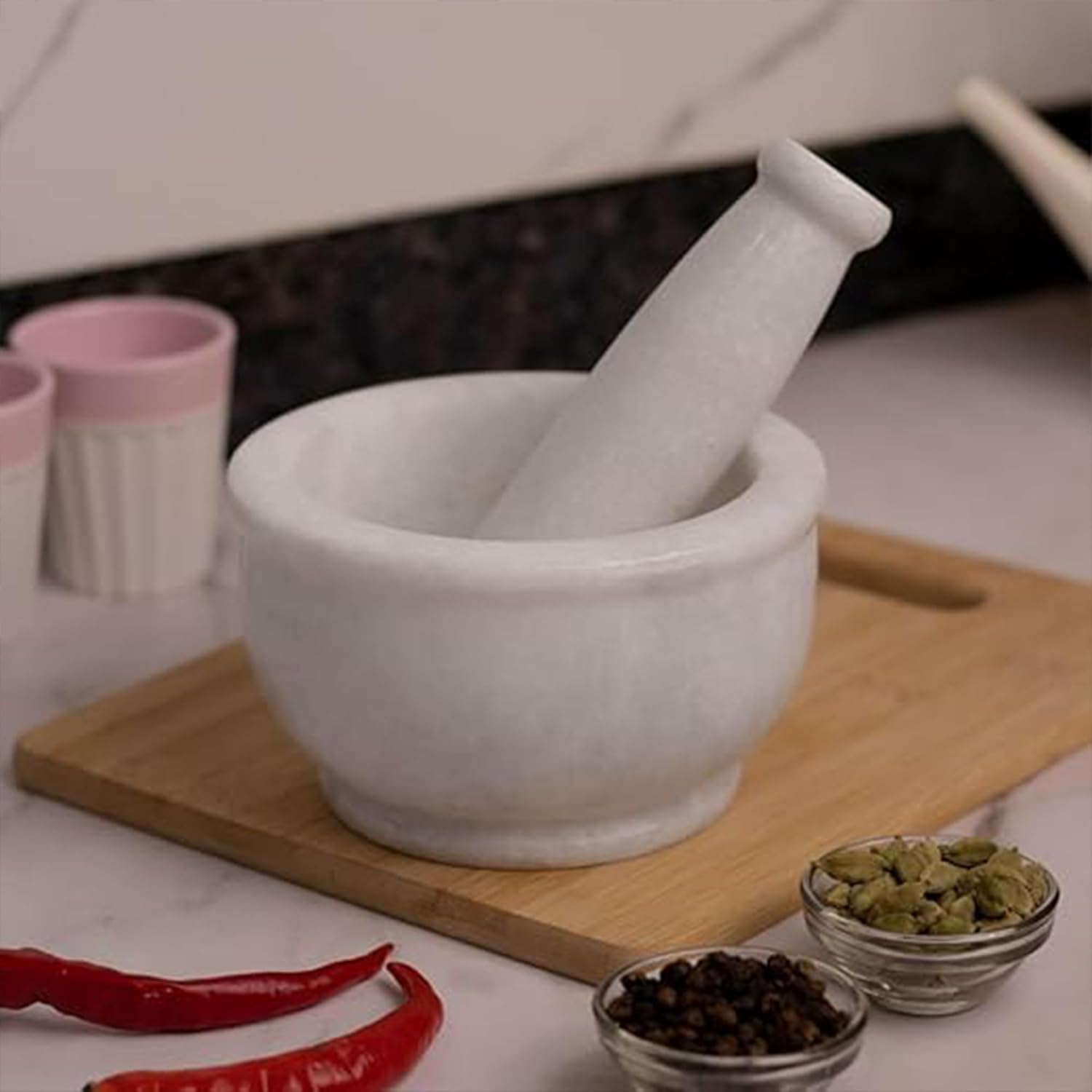 Milap Creations Marble Mortar and Pestle Set Stone Khalbatta Imamdasta ...