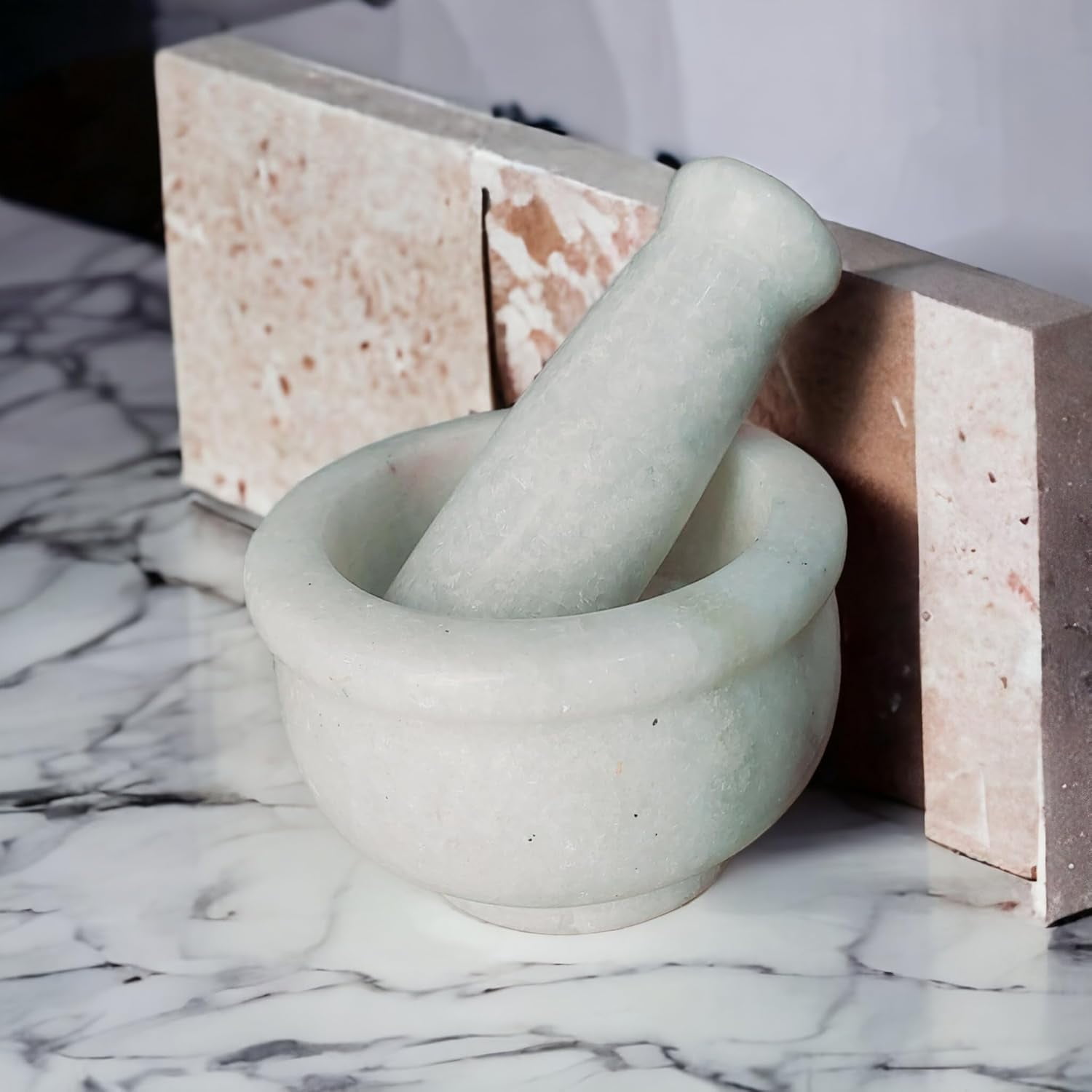 Milap Creations White Marble Mortar and Pestle Set Stone Big Size ...