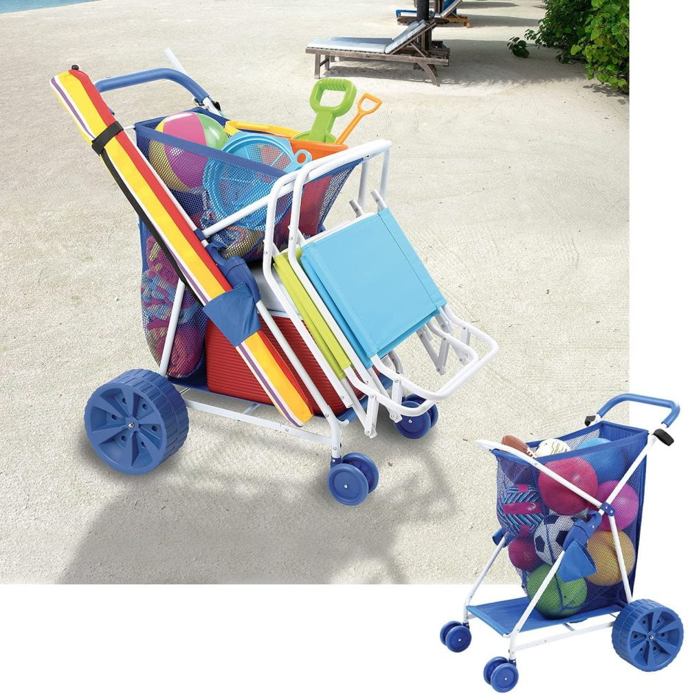 MilcTabe Folding Beach Utility Cart with All Terrain Wheels, Blue ...