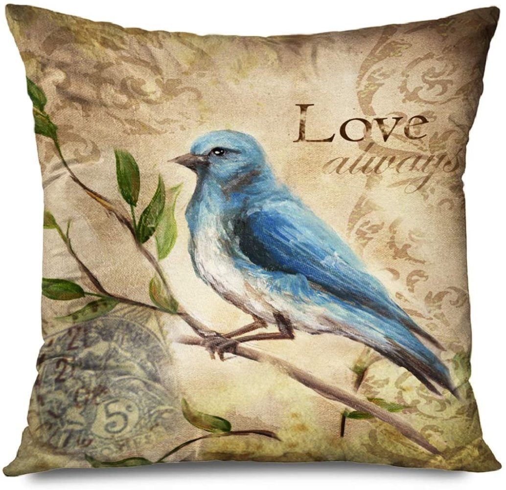 MilcTabe Throw Pillow Cover 20x20 Inch Vintage Bird Tree Branch ...
