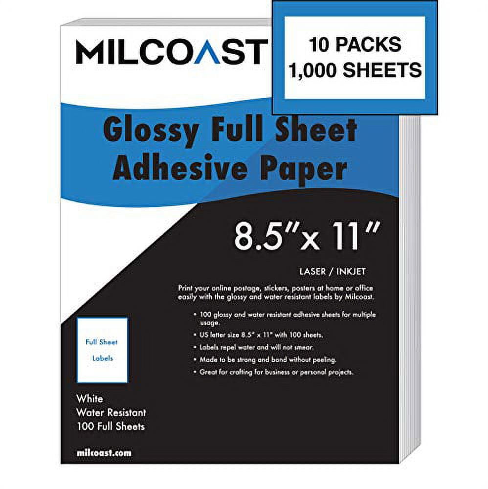 Milcoast Full Sheet 8.5” x 11” Shipping Sticker Paper Adhesive Labels ...
