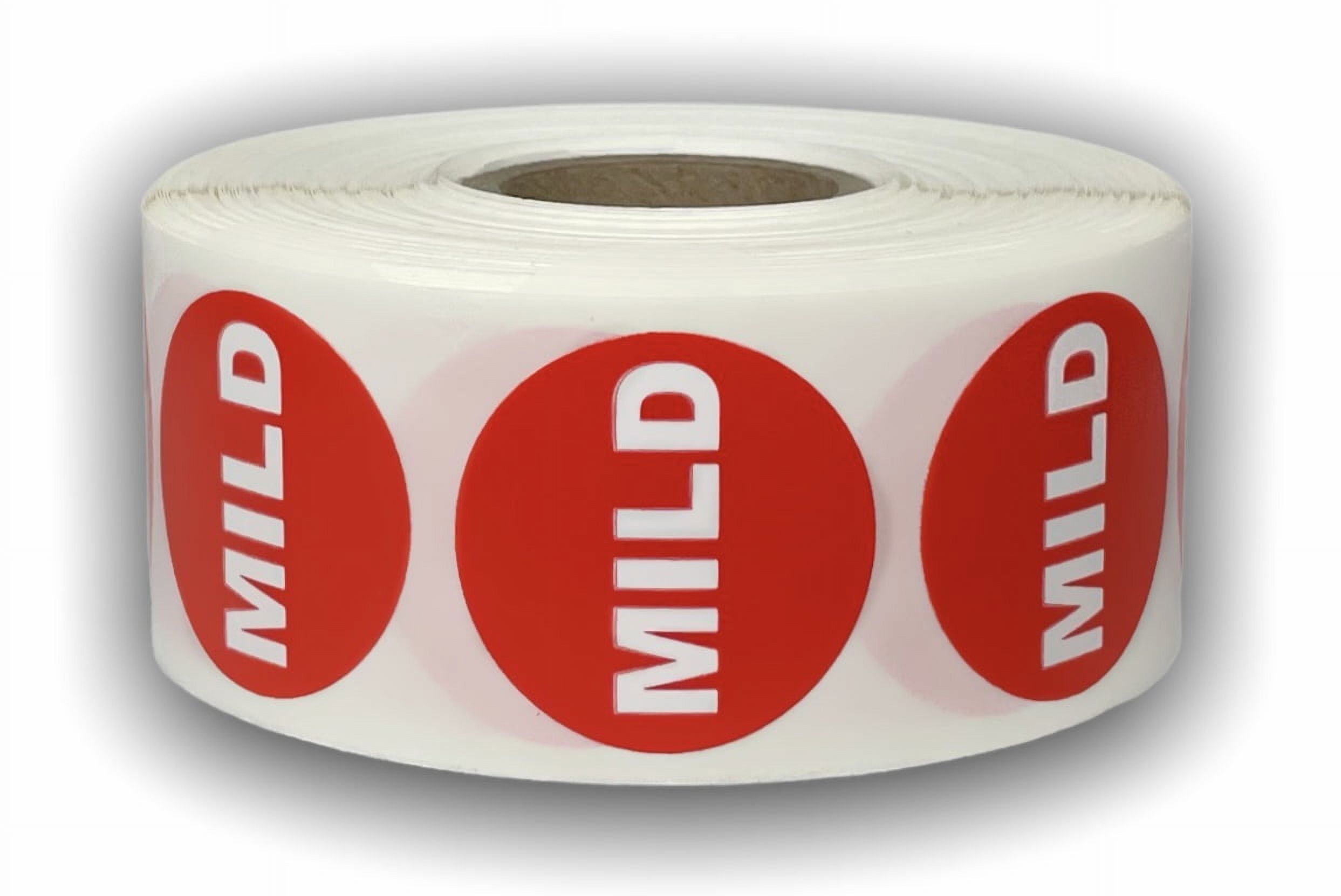 Mild Food Stickers | 1.125 inch (1 1/8") Round Red with White Text ...
