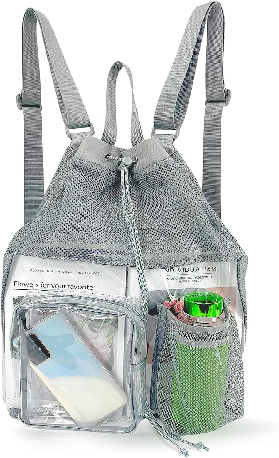 Mildbeer Clear Mesh Backpack for Beach Swimming Gym Travel, Drawstring ...